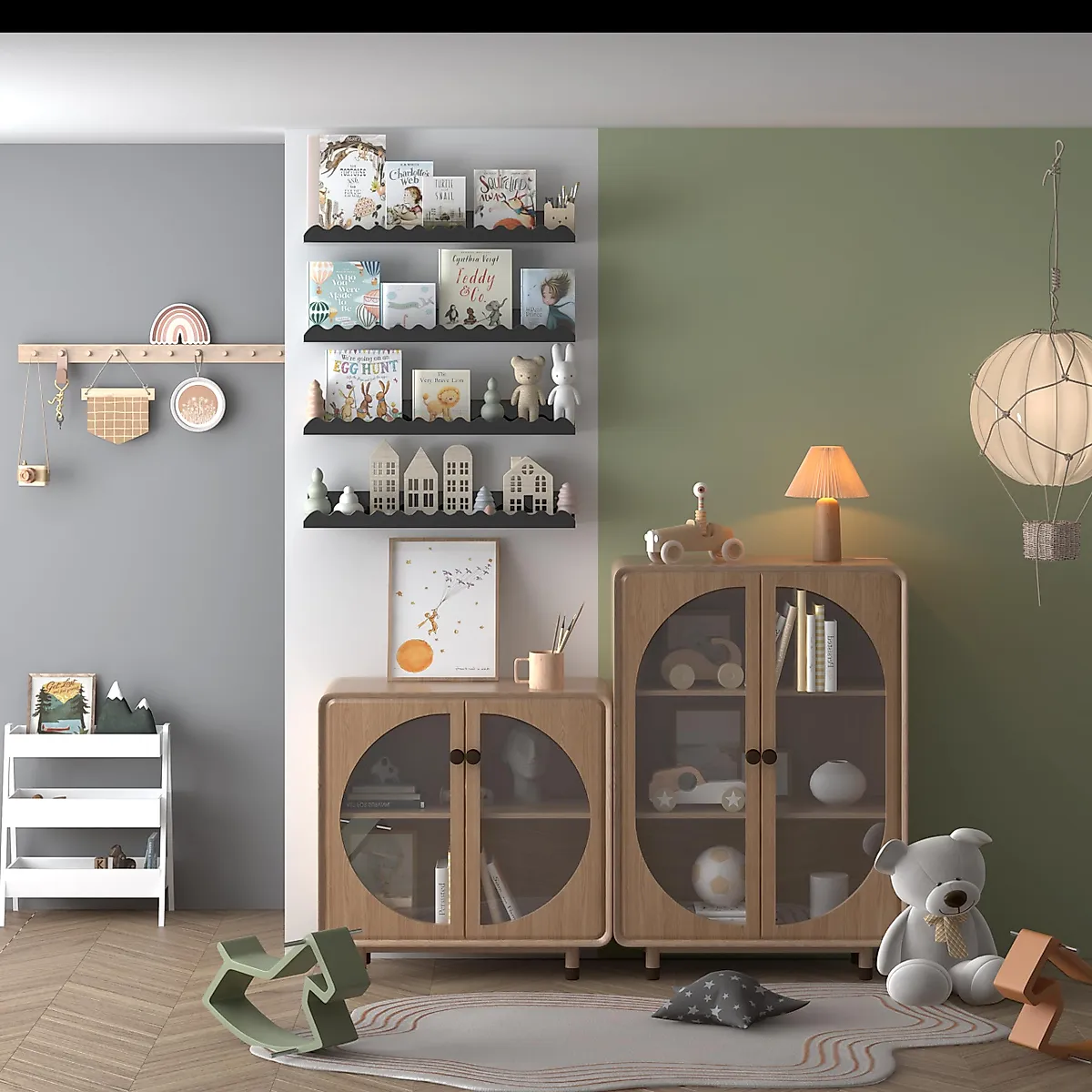 Kids' Bookshelf Set of 4 - Black Floating Nursery Book Shelves, Picture Ledge Shelf for Wall Decor and Storage - Perfect for Books, Toys, Photo Frames, and Nursery Décor