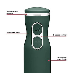 Chefman Immersion Stick Hand Blender with Stainless Steel Blades, Powerful Electric Ice Crushing 2-Speed Control Handheld Food Mixer, Purees, Smoothies, Shakes, Sauces & Soups, Forest