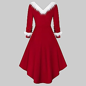 NaRHbrg Plus Size Womens Vintage Dress Christmas Long Sleeve High Low Dresses Cocktail Holiday Party Dress Cosplay Outfits