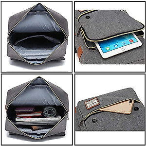 UGRACE Laptop Backpack, Grey, Unisex, 15.6" Laptop Compartment, 6 Compartments, USB Charge Port, Adjustable Shoulder Strap, PU Leather Belt