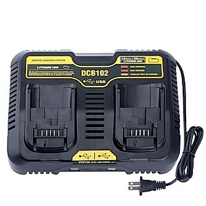 DCB102BP 2-Ports Battery Charger Replace for 12V/20V MAX Jobsite Charging Station DCB102 DCB101 DCB105 DCB112 DCB107 Lithium Battery DCB203 DCB204 DCB206 DCB606 Power Tools