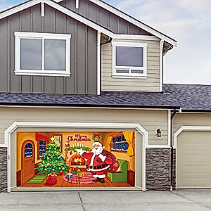Christmas Santa Claus Garage Door Decoration Extra Large Outdoor Xmas Holiday Garage Door Banner Cover Decoration Xmas Outdoor Holiday Background Sign 6x13ft