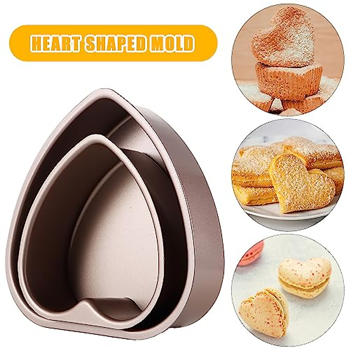 beyonday 2pcs Heart Shaped Cake Pan with Removable Bottom, 6+8 inch Carbon Steel Cake Tray for Wedding Birthday Anniversary, Kitchen Baking Bread Cheesecake Non-stick Cake Mold (Gold)