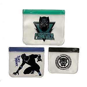 Kids | Travel | Home, 3-Pack, Kids Movie Character, Thick | Leak Proof, Food Storge | Snack Reusable Zipper Bags (Wakanda Forever)