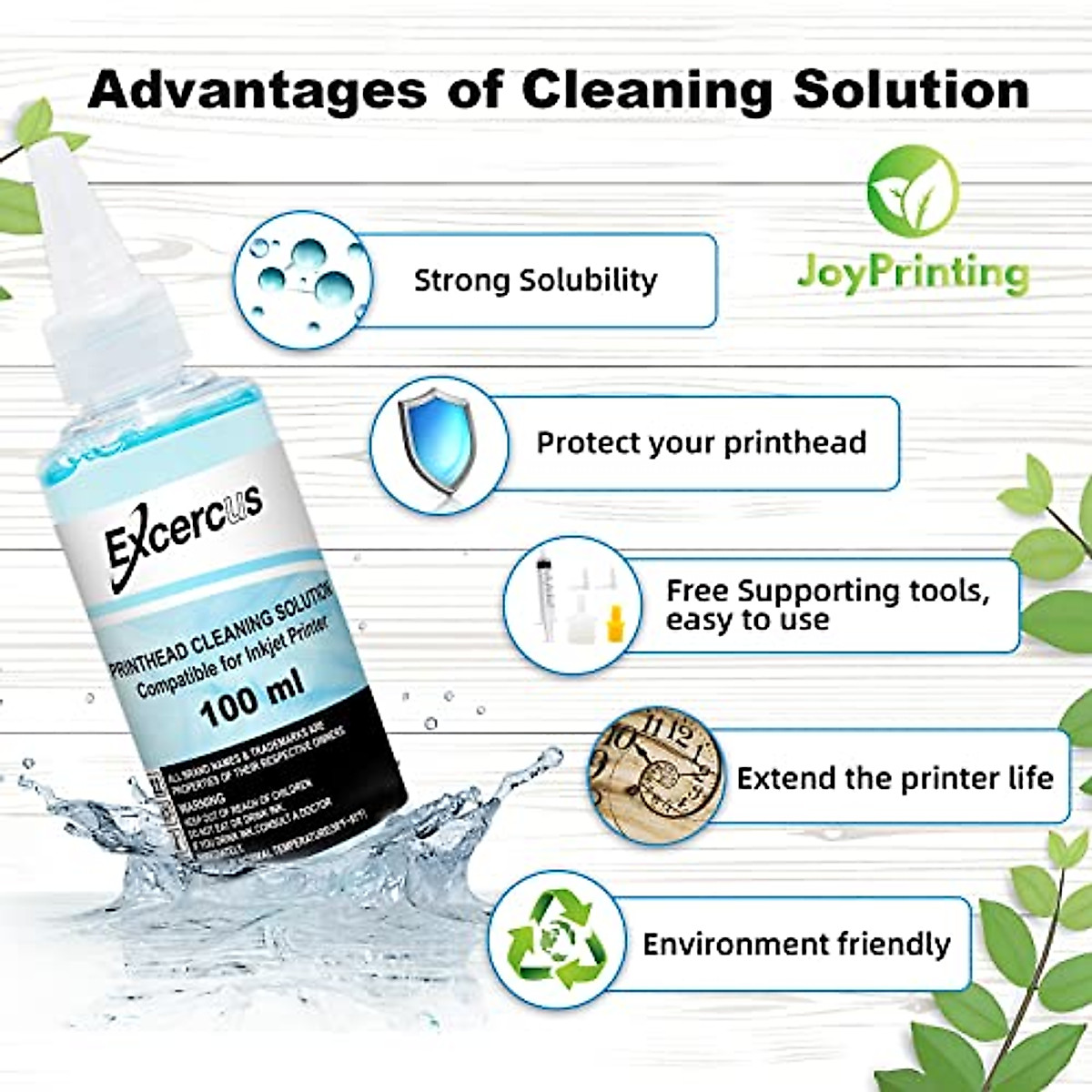 1PK Printhead Cleaning Kit Compatible for Brother Epson HP Canon Nozzle Inkjet EcoTank Officejet Deskjet Pixma Printers-Liquid Printers Head Cleaning Suit Solution 100ml, 5ml Premium Syringe