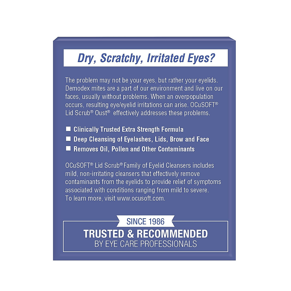 OCUSOFT LID SCRUB OUST CLEANSER PADS - 30/CTN