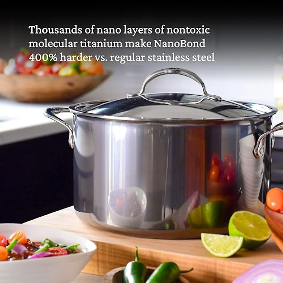 Hestan - NanoBond Collection - Titanium Stainless Steel 8-Quart Stock Pot with Lid - Toxin, PFAS, & Chemical Free Clean Cookware, Induction Cooktop Compatible