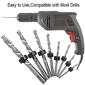 Depth Stop Drill Bit, 18 Piece Drill Stop Collar Set Positioner Ring and Hex Wrench (3mm, 4mm, 5mm, 6mm, 8mm, 10mm, 12mm, 16mm)