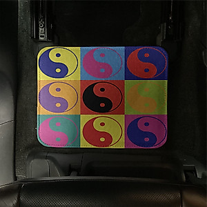 Ambesonne Ying Yang Car Mat Set of 4, Pop Art Design Yin Yang Signs Hippie Style Eastern Peace and Balance Theme, Front & Back Seat Floor Mat Durable PVC Backing Car Accesory, Red Pink Cobalt Blue