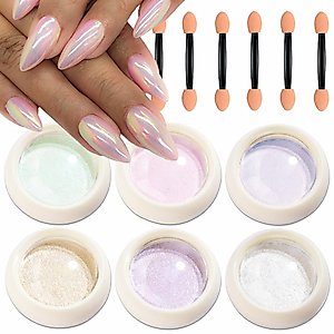 GORS Solid Non-Splash Chrome Nail Powder - Aurora Color Holographic Metallic Mirror Effect Acrylic Nail Supplies Nail Glitter Mermaid Pearl Glitte Nails Art Decoration to Use with Gel Nail Polish