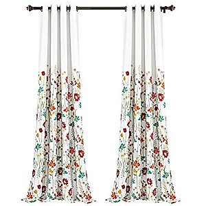 Lush Decor Clarissa Floral Room Darkening Window Curtain Panel Pair, 84" L x 52" W, Turquoise & Tangerine