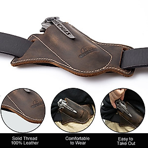 Topstache Handmade Leather Pocket Knife Sheath for Belt,EDC Belt Folding Man,Cross Draw Left Side Carry Open Top 5 inch Knife,DarkBrown