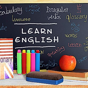 10 Pieces Colorful Plastic Chalk Holder Adjustable Chalk Clips with Storage Case and 2 Pieces Magnetic Chalkboard Erasers for School Office Whiteboard Supplies