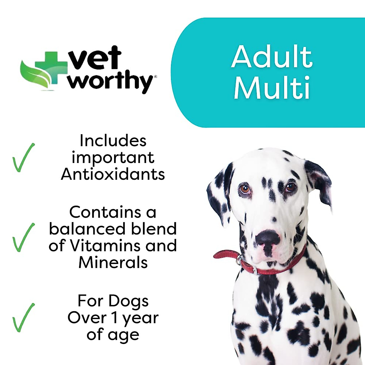 Vet Worthy Adult Multi Vitamins - Multivitamin for Dogs to Support Optimum Health and Overall Wellness - Dog Supplement with Iron, Magnesium, Zinc, Vitamin A, B Vitamins - Liver Flavor, 60 Tablets