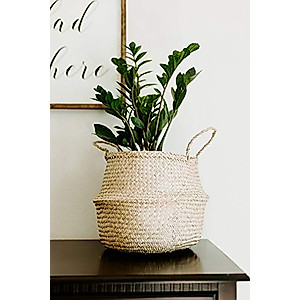 Thirteen Chefs Modern Village Large Woven Basket, 11 Inch Seagrass Belly Basket for Plants
