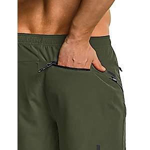 CQR Men's 7 Inches Sports Training Shorts, Lightweight Quick Dry Athletic Shorts, Running Workout Hiking Shorts with Pockets, Tahoe Shorts Olive, X-Large