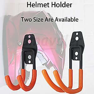 amavoler Wall Mount Helmet Hook Holder Orange,2 Large Double Iron Curved Hook Tools with Mounting Screws. A Good Home for Harley, Honda, Kawasaki, etc Helmet (Large Hook x2)