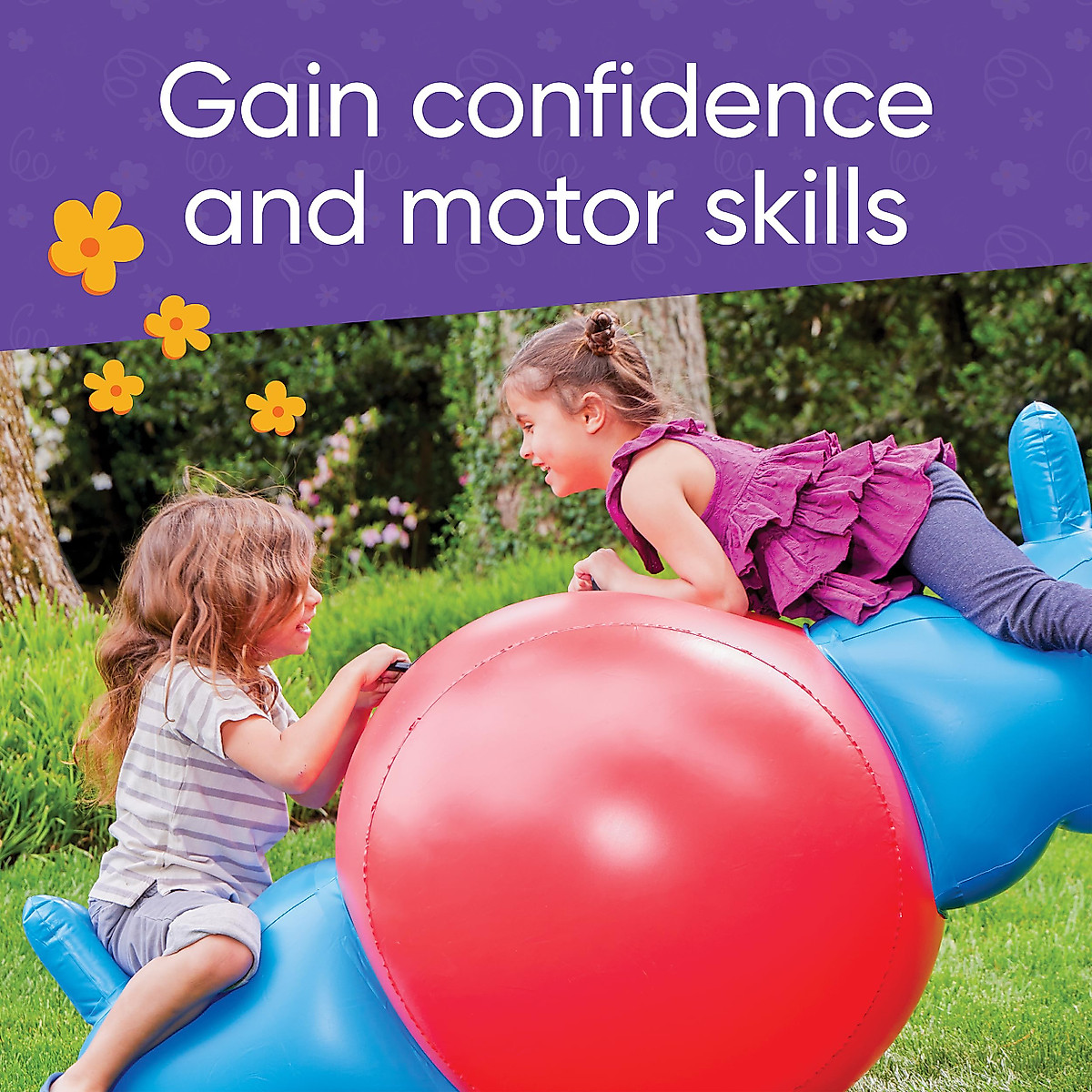 Hearthsong Large Inflatable Seesaw Rocker for Two, 60”L x 35”W x 24”H, Multicolor, Wide Front Handles with Backrest, Heavy-Duty Vinyl, Holds Up to 75 Lbs. Per Seat