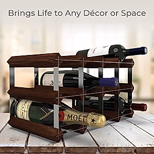 RTA - Freestanding Wine Rack, for Floors and Countertops, Made from Premium Quality FSC Pine, Fully Assembled, for Wine and Champagne, Made in The UK (12 Bottles) (Dark Pine)