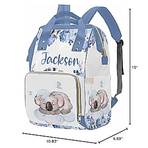 M YESCUSTOM Custom Bear Diaper Bag with Name, Personalized Cute Koala Mommy Nursing Bags Lavender Floral 's Multifunction Backpack Travel Bag with Large Capacity, Holiday Gift for Women New Mom