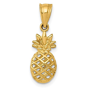 Avariah Solid 14k Yellow Gold Polished 3D Pineapple Pendant