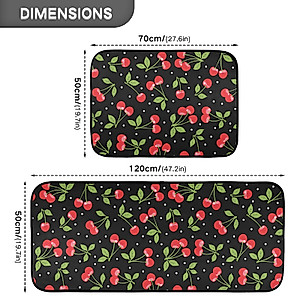ALAZA Japanese Cute Red Cherry Kitchen Rug Set, 2 Piece Set, Non-Slip Floor Mat for Living Room Bedroom Dorm Home Decor, 19.7 x 27.6 Inch + 19.7 x 47.2 Inch