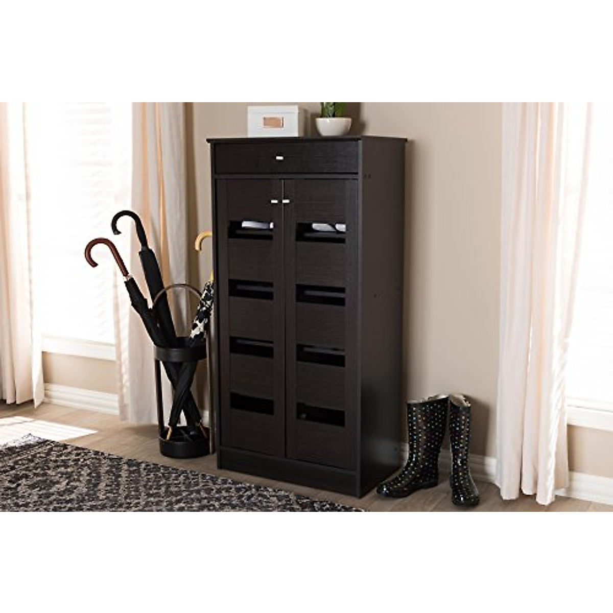 Baxton Studio Oullins Shoe Cabinet, Wenge Dark Brown
