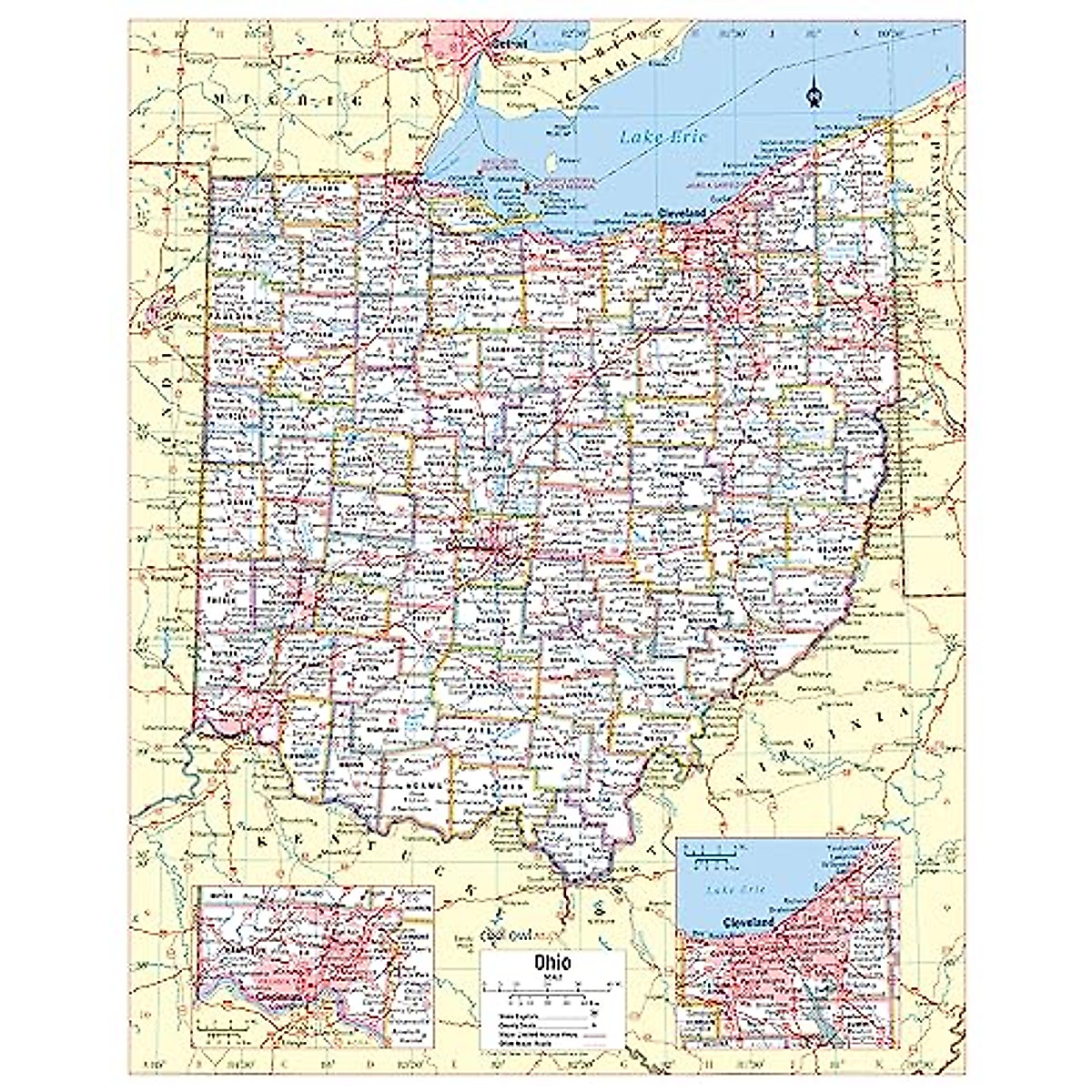 Cool Owl Maps Ohio State Wall Map Poster Large Print Rolled 24W"Hx30"H - paper