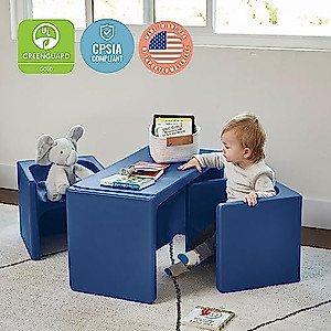 ECR4Kids Tri-Me Table and Cube Chair Set, Multipurpose Furniture, Navy, 3-Piece
