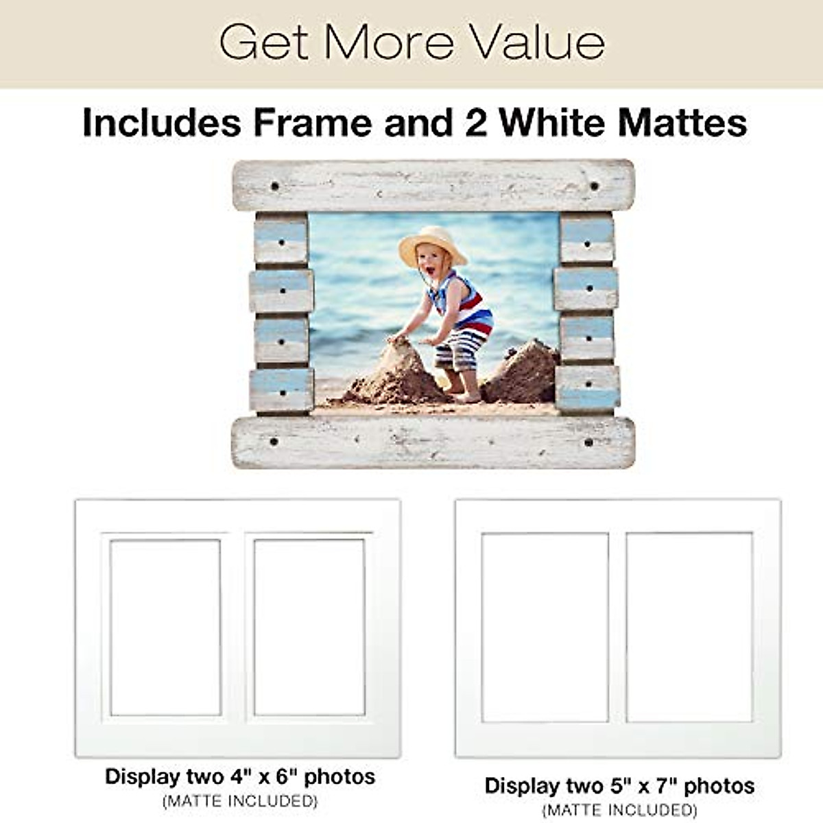EXCELLO GLOBAL PRODUCTS Rustic Distressed Wooden 8 by 10 in Picture Frame, Blue & White