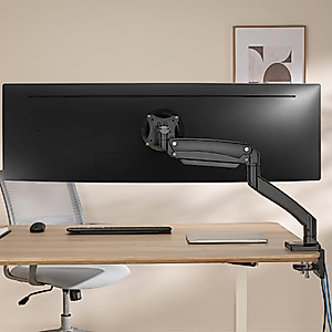 AVLT Single 17"-49" Super Ultrawide Monitor Arm for Screens Up to 50 lbs, Premium Aluminum Desk Stand, Adjustable Pneumatic Height, Full Motion Swivel Tilt Rotation, USB 3.0 & AUX Ports, Black