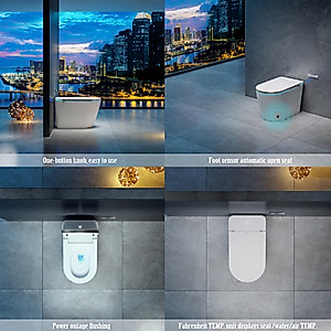 BONSAM Smart Toilet with Auto Open/Close Lid, Modern Tankless Toilet with Bidet Built In, One Piece Toilet with Auto Deodorization, Foot Sensor Operation, Remote Control