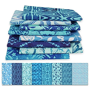 Soimoi 8 Pc Fat Quarter Bundle, Asian Batik Print 18"x 22" DIY Patchwork- 100% Cotton Pre-Cut Quilting Fabric Medium Blue