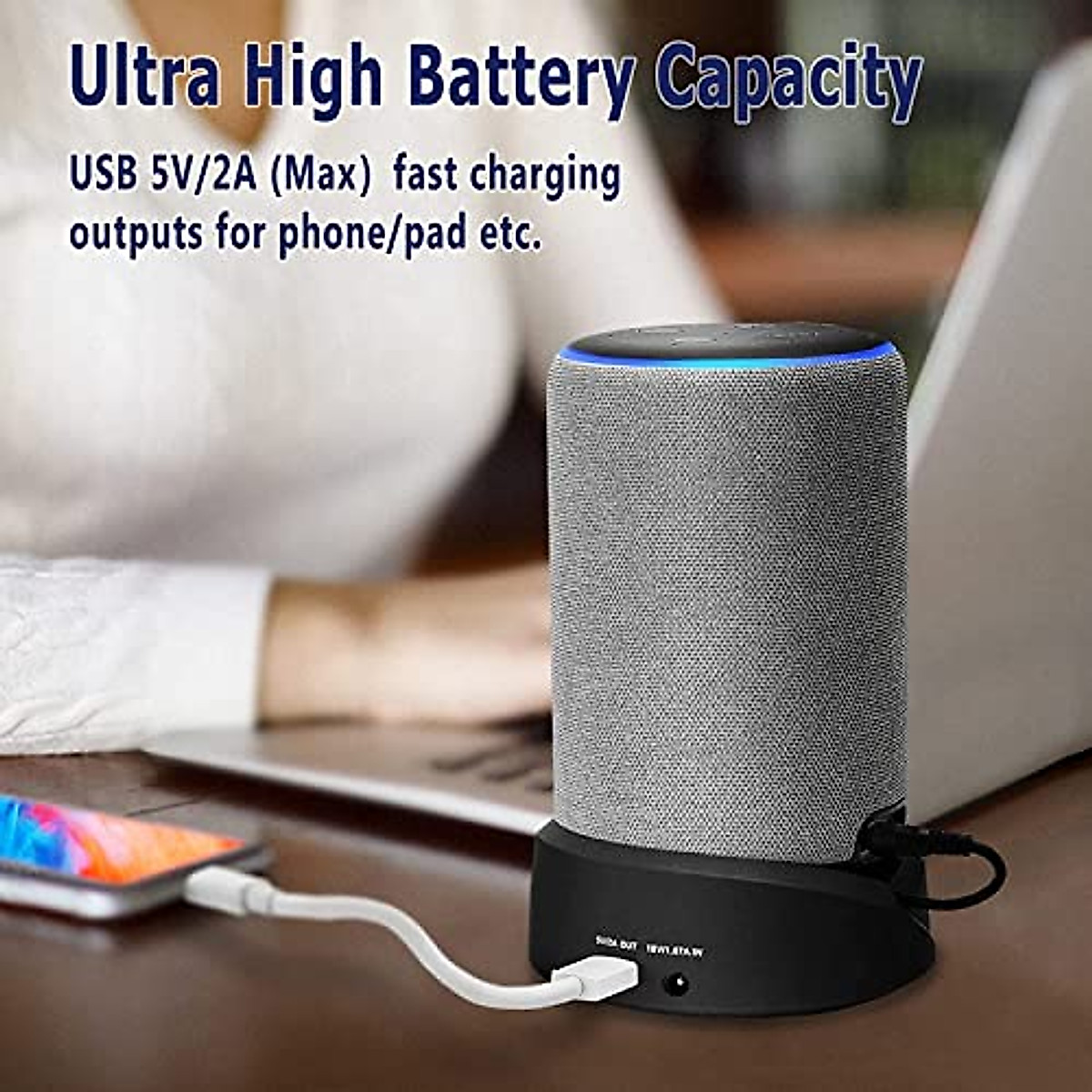 Battery Base for Echo 3 & Echo Plus 2 Make Them Portable Not Include The Speaker or Charge Cord ( Upgrade Version)