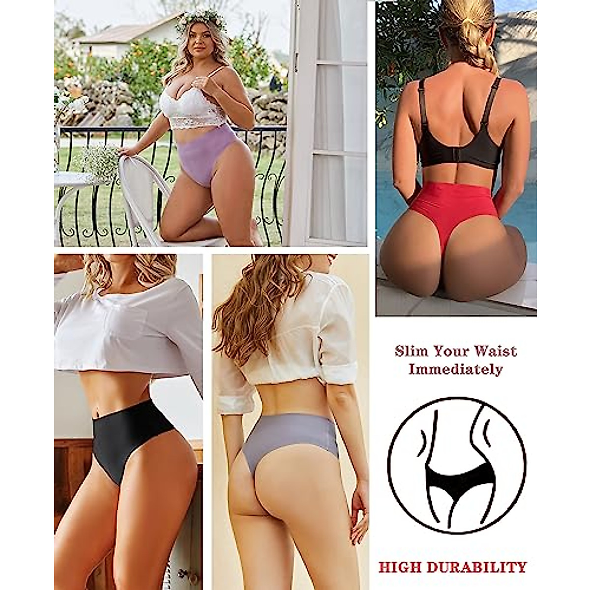 Knowyou High Waisted Thongs for Women Seamless Underwear for Women No Show Sexy Breathable Panties for Laides 6 Pack