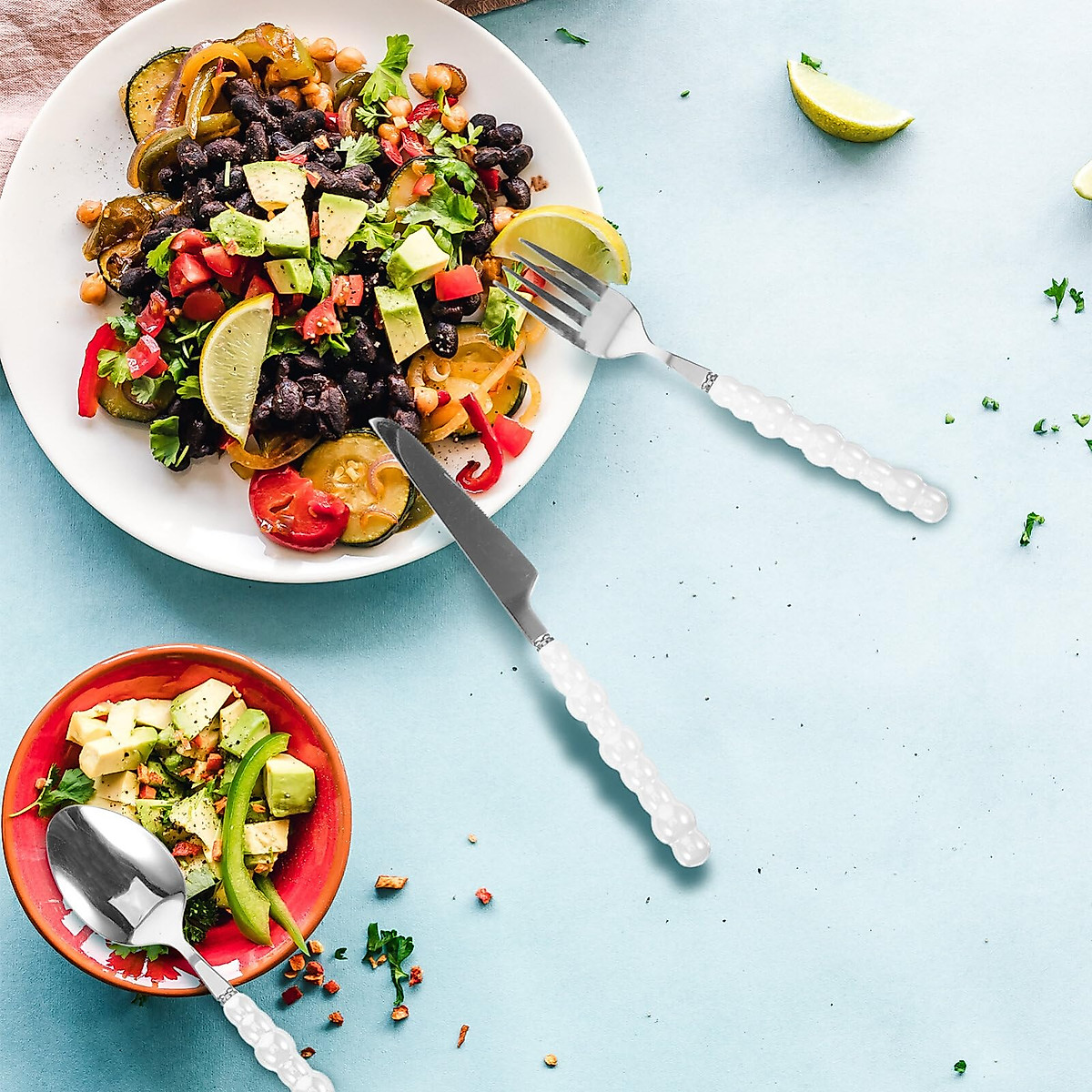 OSALADI 1 Set Dinnerware Serving Utensils Silverware Flatware Eating Utensils Western Food Tableware Steak Cutlery Home Tableware Home Cutlery Knives Stainless Steel White Ceramics