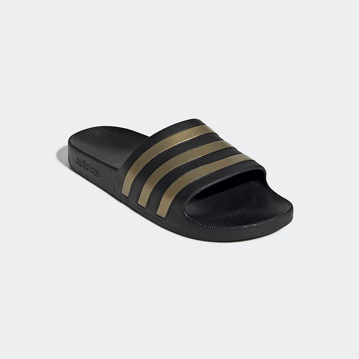 adidas unisex adult Adilette Aqua Slide Sandal, Core Black/Gold Metallic/Core Black, 11 Women Men US