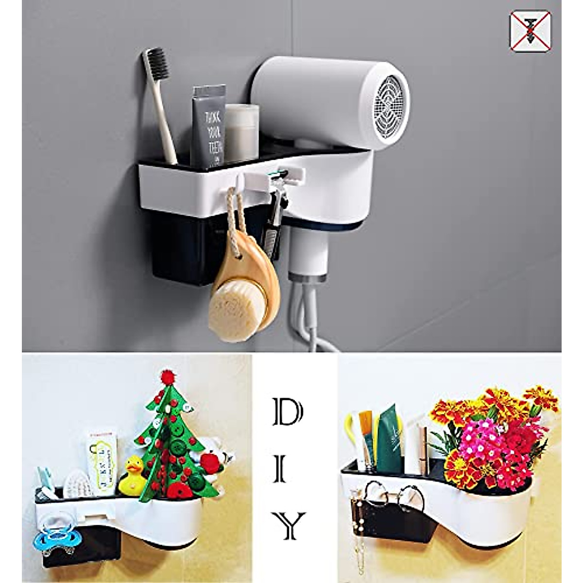 GOLDROC Blow Dryer Holder, Razor Holder for Shower, Electric Toothbrush Holder, Makeup Brush Holder, Hair Dryer holder Wall Mounted