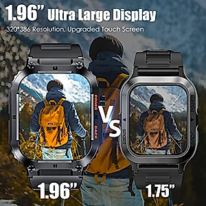 EIGIIS Military Smart Watches for Men 1.96” HD Big Screen Rugged Smart Watch (Answer/Dial Calls) Outdoor Tactical Sports Watch Fitness Tracker Smartwatch for iPhone Compatible with Android Phones