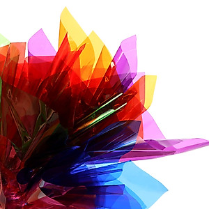 Tallew 16 Pcs 28 x 40 Inch Cellophane Sheets Cello Wraps Colored Cellophane Paper Transparent Colored Gift Wrap Cellophane with 240 Pcs Metallic Twist Ties, for DIY Arts Crafts Gifts Wrapping