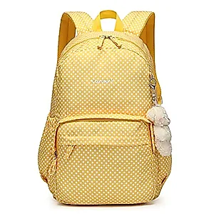 Backpack for Girls, Kids Backpack, Waterproof Large Space School Backpacks for Teen Girls, with Hairball Pendant, suitable for Travel and School (Yellow)