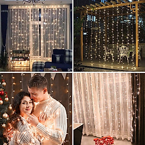 Christmas LED Curtain Lights - ilikable IP44 300LED 9.8*6.6FT Waterproof Indoor and Outdoor Fairy Twinkle String Lights USB-Powered UL588 Approved Decoration for Wedding Party Home Garden Bedroom Wall