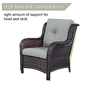 Rilyson Wicker Patio Furniture Set - 4 Piece Rattan Outdoor Sectional Conversation Sets with 2 Wicker Chairs and 2 Wicker Ottomans for Porch Deck Garden(Brown/Grey)