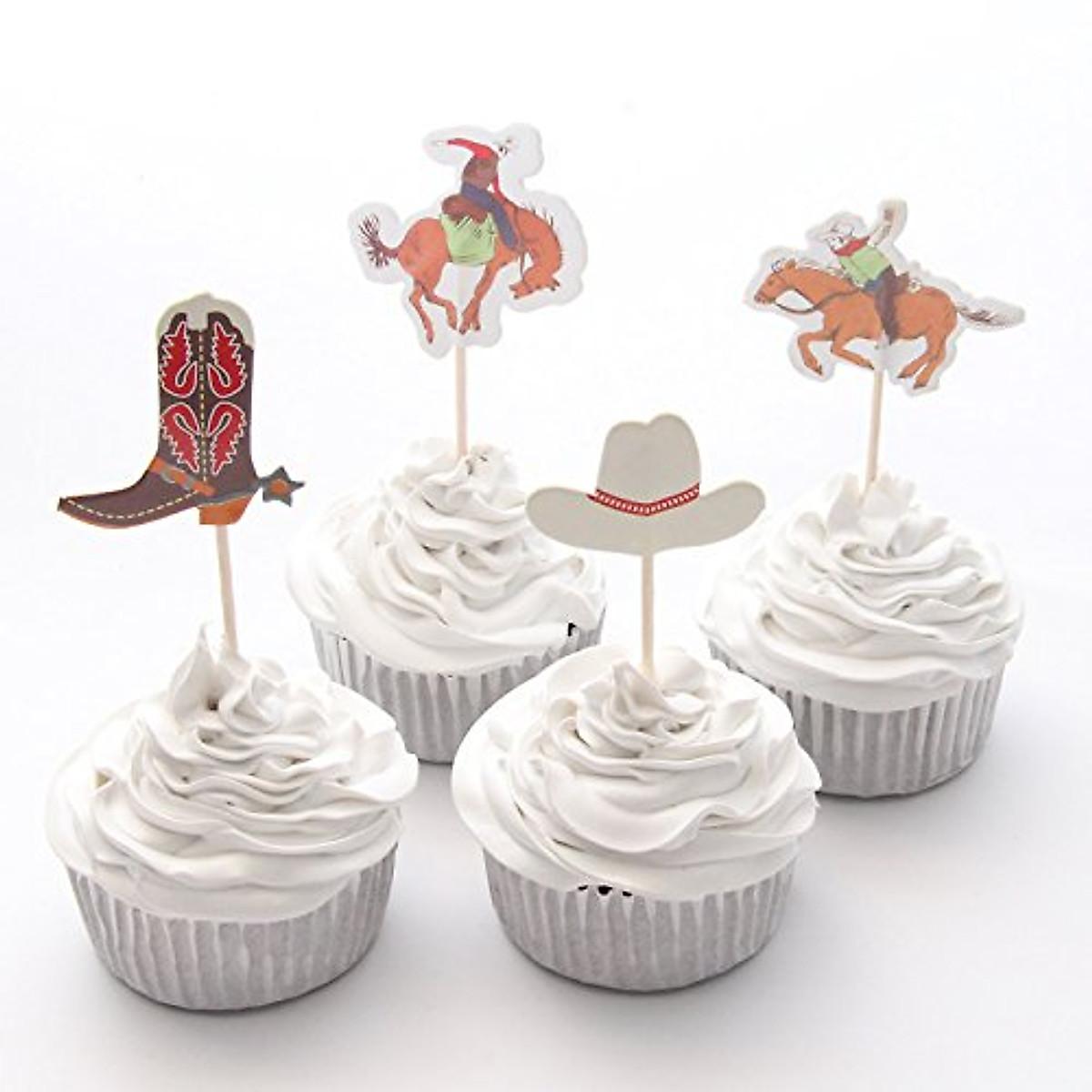 iMagitek 48 Pack Western Cowboy Cupcake Toppers Picks Cake Decorations for Birthday Party, Baby Shower