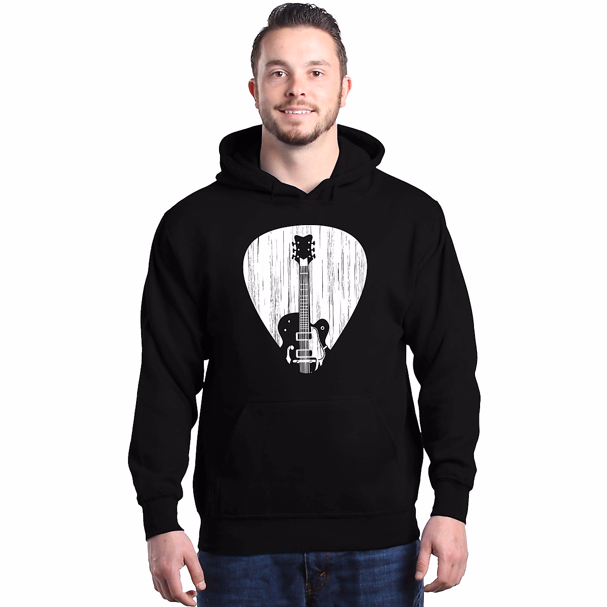 shop4ever Electric Guitar Pick Music Musician Hoodie Sweatshirts Large Black