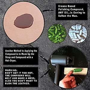 LAVODA Leather Honing Strop for Knife Sharpening with Polishing Compound 3 Inch by 8 Inch Double Sided Stropping Leather Knife Strop and Stropping Compound for Woodcarving Knife Polishing Sharpening