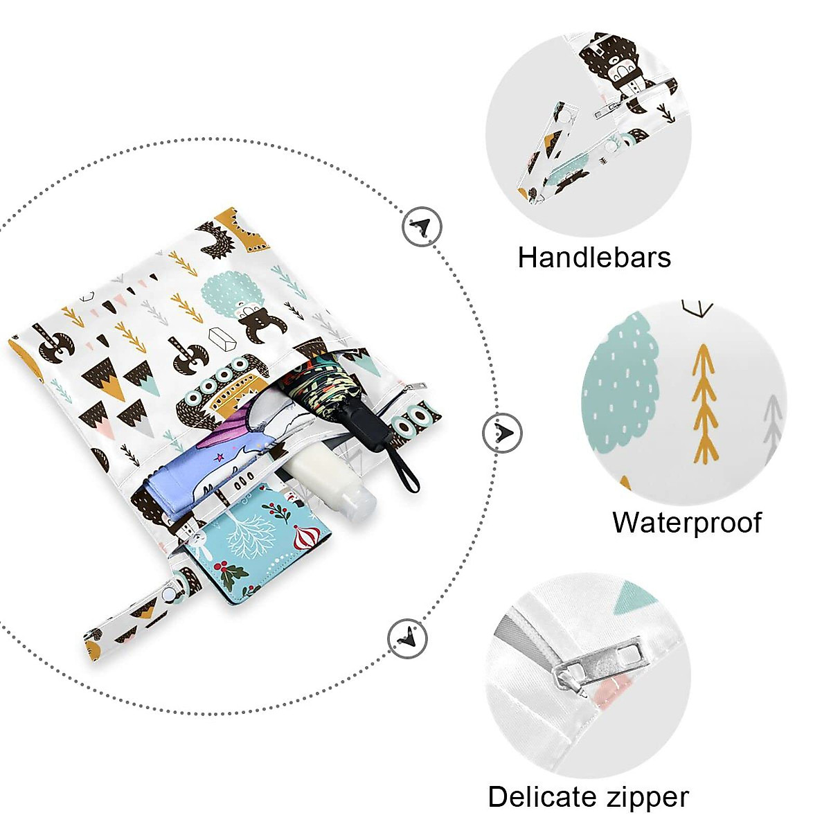 Kigai Viking Boat Wet Dry Bags for Baby Cloth Diapers Waterproof Reusable Wet Bags with 2 Zippered Pockets for Travel Beach Pool Stroller Gym Swimsuits Wet Clothes (2 Pack)