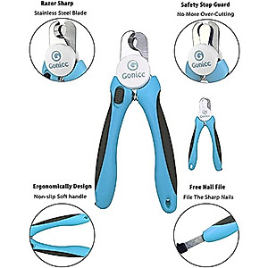 gonicc Dog & Cat Pets Nail Clippers and Trimmers - with Safety Guard to Avoid Over Cutting, Free Nail File, Razor Sharp Blade - Professional Grooming Tool for Pets