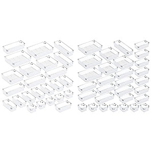 Puroma 24Pcs Desk Drawer Organizer 5-Size Versatile Vanity Desk Drawer Storage Bins and 31Pcs Desk Drawer Organizer Trays, Drawer Organizers Bathroom Drawer Dividers for Makeup, Jewelries and Gadgets