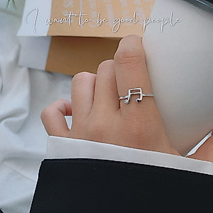 Musical Symbol 925 Sterling Silver Stackable Ring Minimalist Treble Clef Note Statement Open Adjustable Extendable Finger Rings for Women Men Simple Birthday Jewelry Gift for Music Lover Best Friends Music Party
